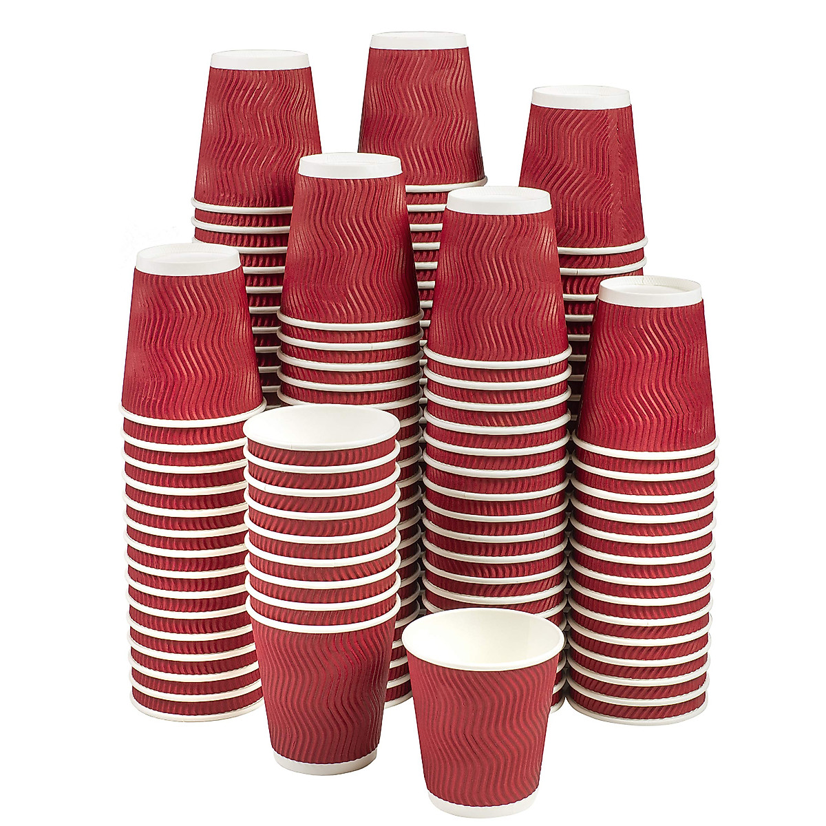 NYHI 3 Layer Ripple Insulated Paper Cups Red 10 Ounces Pack of 150
