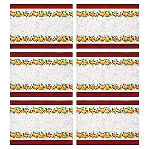 Fall Placemats Set of 6, Autumn Pumpkin Sunflower Heat Resistant Dining Table Placemats, Thanksgiving Red Square Washable Wipeable Linen Fabric Cloth Place Mats for Holiday Farmhouse Kitchen Decor