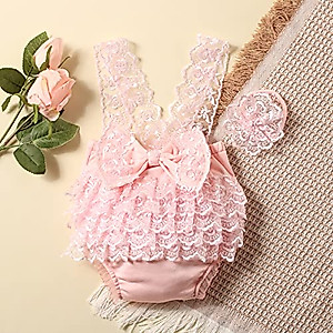 Newborn Photography Outfits Girl Newborn Photography Props Lace Romper Newborn Baby Photo Shoot Outfits Girls Photo Props YLSTEED (Strap Style - Pink)