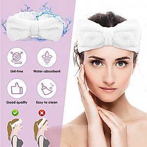 Molain Spa Headband, Bowknot Hair Bands Makeup Headbands Women Coral Fleece Elastic Headband Washing Face Hair Wrap for Washing Face Shower Sports Beauty Skincare (White)