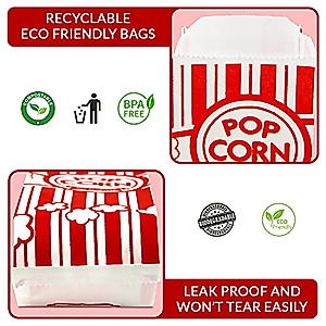 [300 Pack] Popcorn Bags 1 oz - Small Disposable Paper Popcorn Container, Red and Kraft Striped Leak Proof Flat Bottom for Movie Night Snacks, Concessions, Birthday Party, Circus Carnival Decorations