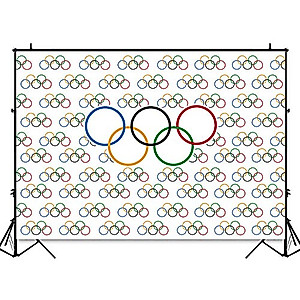 7x5ft Olympic Sport Backdrop Olympic Rings International Banner Photography Backdrops Countries for Classroom Garden Grand Opening Sports Clubs Party Events Decorations Photo Background Vinyl