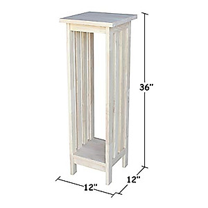 IC International Concepts, Mission Plant Stand, Solid Real Wood, Sturdy Parawood, Dimensions 12" W x 12" D x 36" H, Balcony/Kitchen/Dining/Bedroom/Living, Paint/Stain Ready, Unfinished
