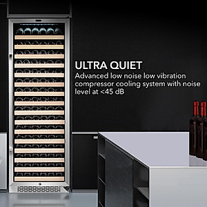 Whynter BWR-1662SD 166 Built-in or Freestanding Stainless Steel Compressor Large Capacity Wine Refrigerator Rack for Open LED Display, Black-166 Bottle, Black