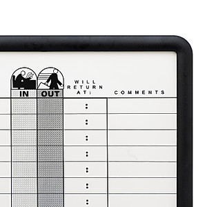 Quartet In/Out Board, 11" x 14", DuraMax Porcelain, In and Out Board, Classic Gray, Black Frame (750), Gray/White, 11 x 14 Inches (Tracks 18 Names)