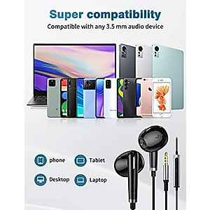 ACAGET 3.5mm Headphones Wired Earbuds for Samsung Galaxy A23 A14 A52 A03s S10 S9, Noise Canceling Semi in-Ear Headset 3.5mm Jack Stereo Earphones with Microphone for iPhone 6S Plus 5S 5 SE MP4 Black