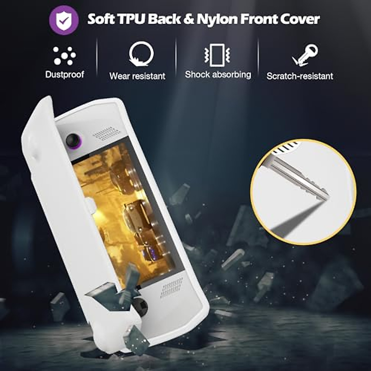 ProCase Upgraded Flip Case for ASUS ROG Ally Gaming Handheld 7 inch 2023, Protective Cover with Magnetic Removable Front Cover, Rog Ally Accessories Non-Slip Full Protection Grip Case -White