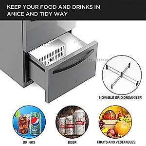 ICEJUNGLE Under Counter Refrigerator for Home Use, Indoor and Outdoor Double Drawer Fridge in Stainless Steel, 24' Built-in/Freestanding Beverage Commercial 24'Double drawers Grey