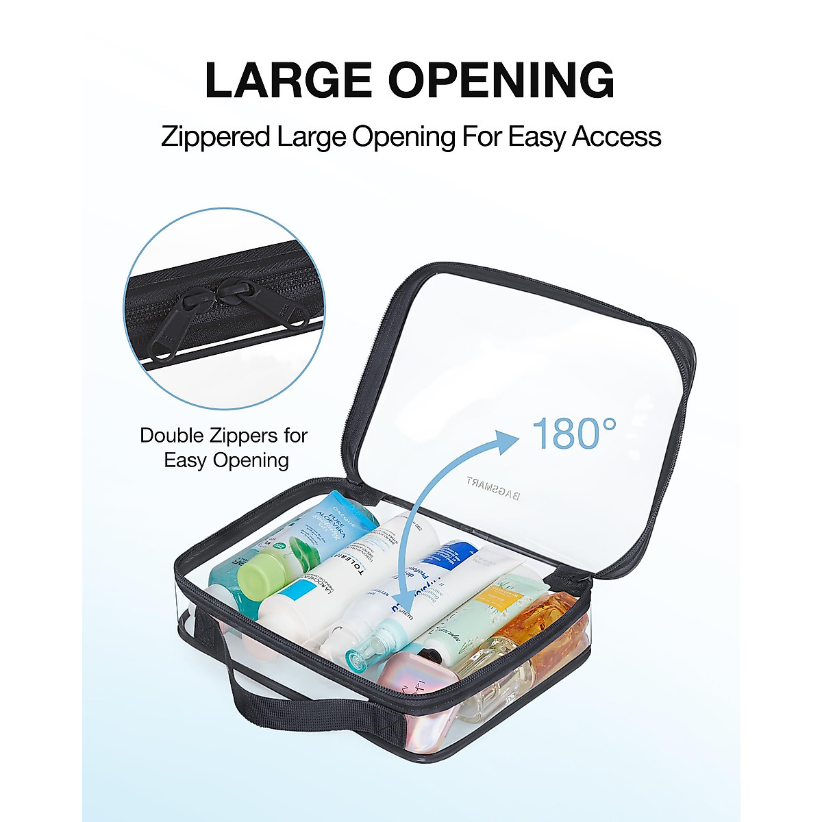 BAGSMART TSA Approved Clear Toiletry Bag, 2 Packs Quart Size Water Resistant Makeup Cosmetic Bags for Women, 2 Sizes Airport Airline Travel Essential Carry On Organizer with Handle Large Opening