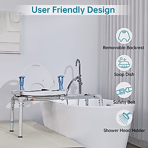 ELENKER Heavy Duty Sliding Shower Chair, Bathtub Transfer Benches