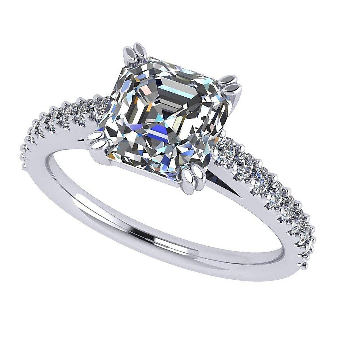 NANA Jewels 10k Gold 2.00ct Asscher Cut Cathedral Solitaire Engagement Ring, Pure Brilliance Zirconia - Size 7.5