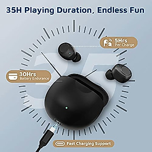 Lasuney T20 True Wireless Earbuds, IPX7 Waterproof Bluetooth Earbuds, 35H Cyclic Playtime Headphones with Charging Case and mic for iPhone Android, in-Ear Stereo Earphones Headset for Sport