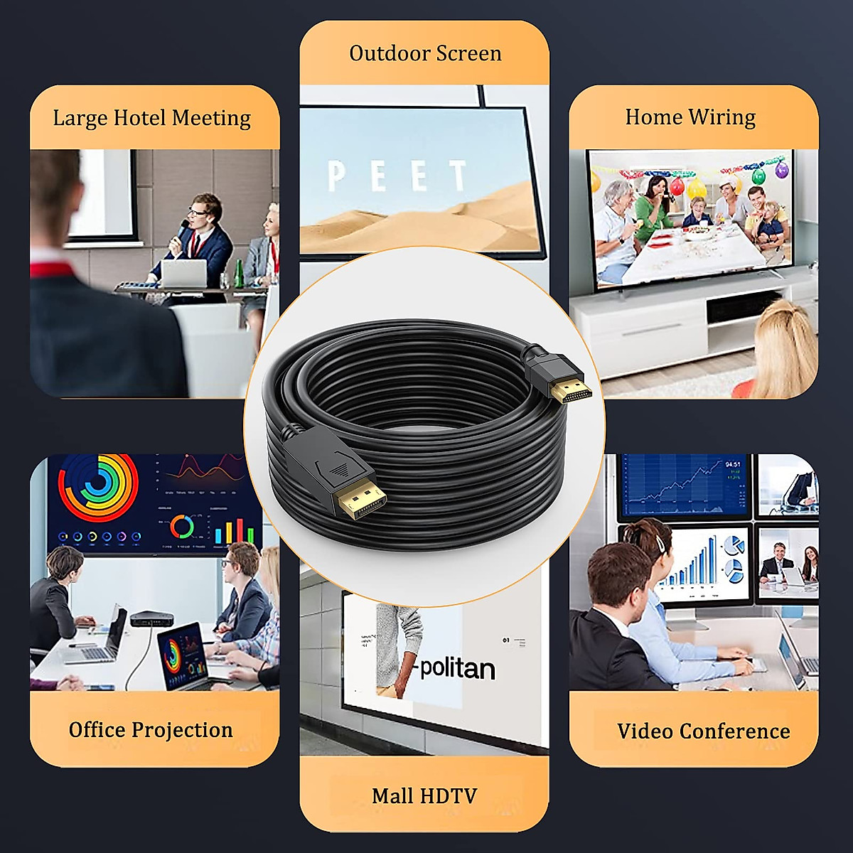 UVOOI 4K DisplayPort-DP to HDMI Cable 35FT, Display Port to HDMI Cable 35 Feet Adapter, 4K&3D, Video/Audio, 10.67M