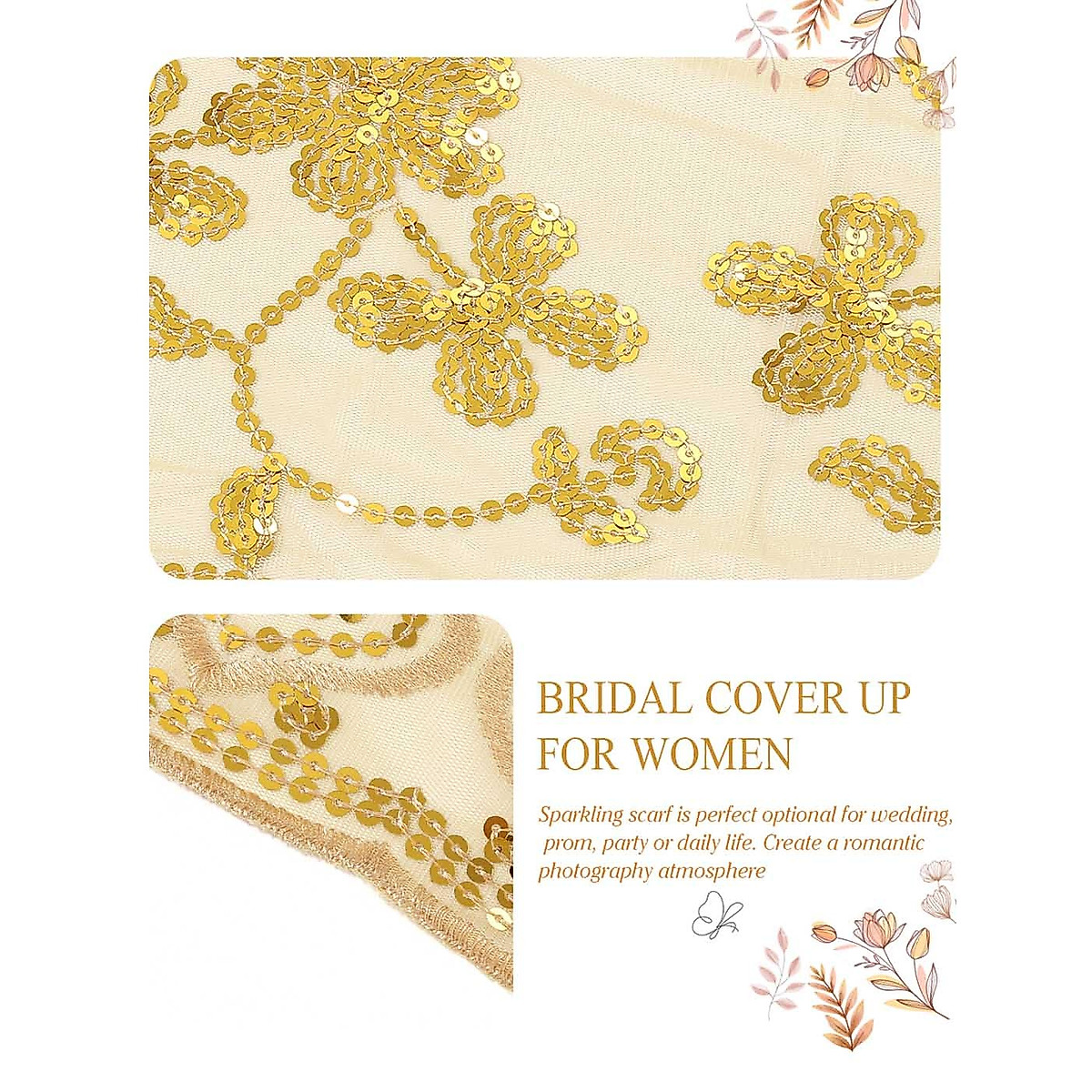 EASEDAILY Women's 1920s Shawls and Wraps for Evening Party Dress Sparkling Sequin Deco Wedding Scarf for Bride