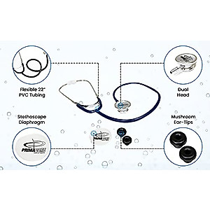 Primacare DS-9290-BL Adult Size 22 Inch Stethoscope for Diagnostics and Screening Instruments, Lightweight and Aluminum Double Head Flexible Stethoscope, Blue