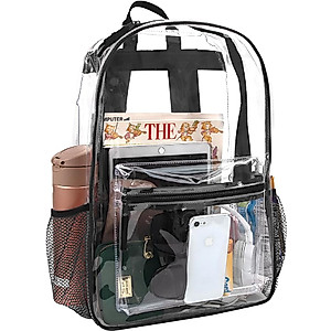 Bulk Clear Backpacks Wholesale for School 24 Pack Clear Backpacks for Boys, Girls, Stadium, Travel (Solid Black Pack)