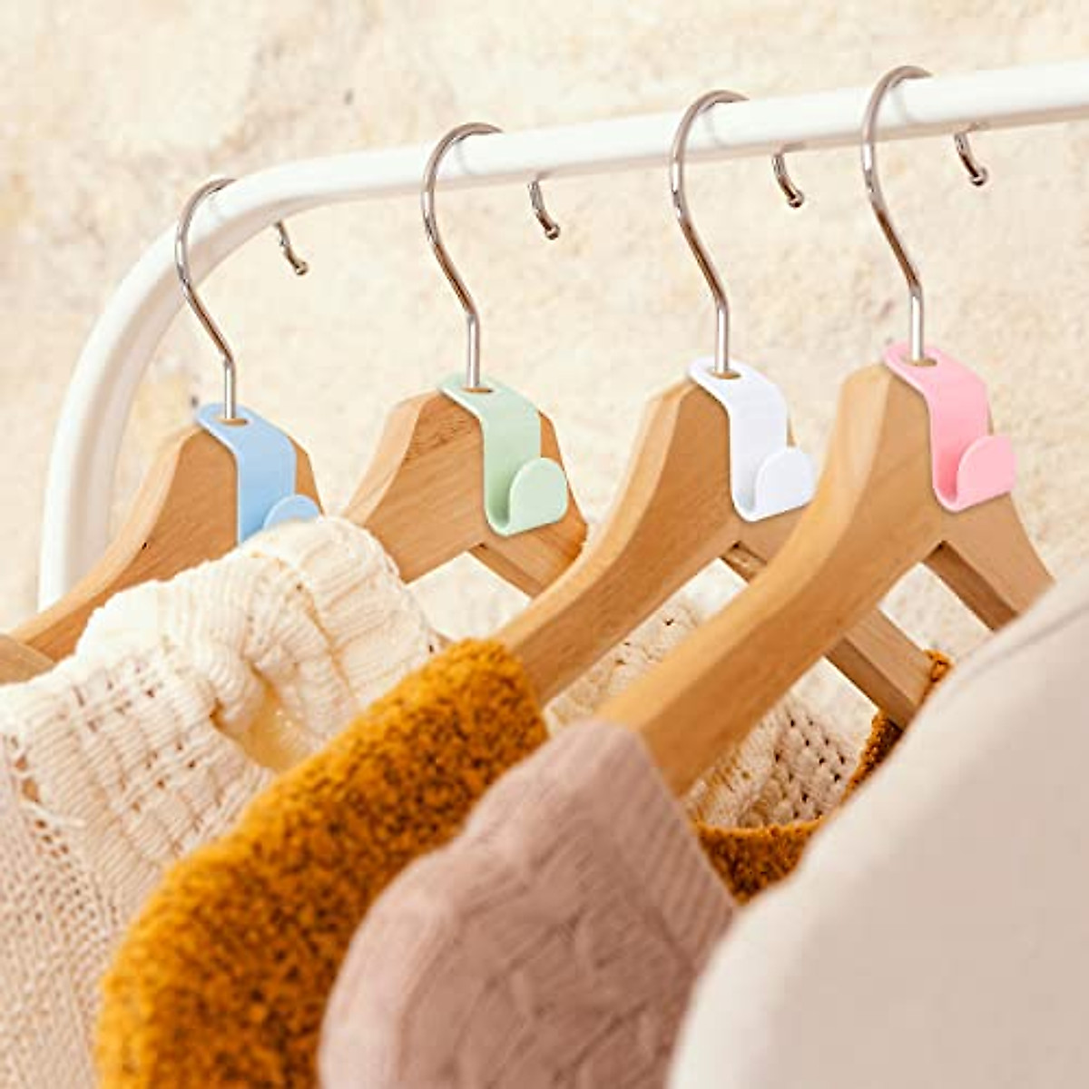 Clothes Hanger Connector Hooks,4 Colors Plastic Hanger Extender Hooks Heavy Duty Cascading Connection Hooks for Hangers Space Saving and Organizer Clothes Closets (24 PCS)