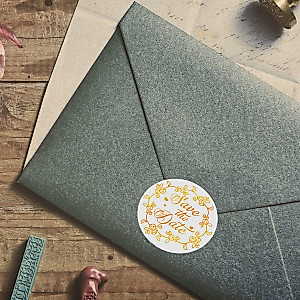 Save The Date Stickers Labels 500 Pieces Per Roll Real Gold Foil Embossed Envelope Stickers for Birthday Wedding Baby Shower Party Invitation 1.5 Inch