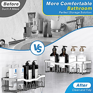 EUDELE Adhesive Shower Caddy, 5 Pack Stainless Steel Bath Organizers With No Drilling, Large Capacity Rustproof Shelves for Bathroom Storage & Home Decor