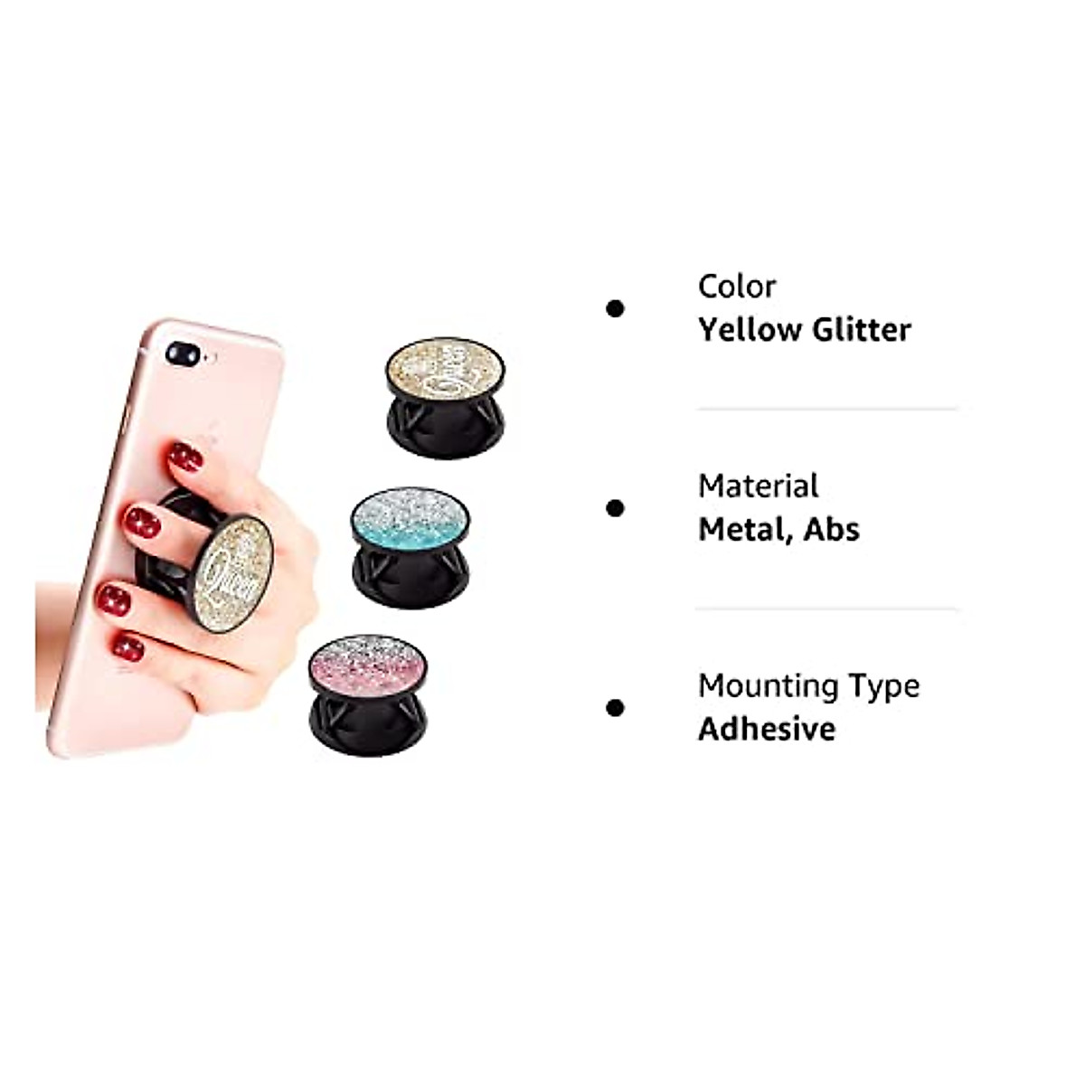 DaBuBu New Version Phone Holder Pink Gold Blue Glitter 3 Pack Expanding Grip Stand Finger Holder for Smartphone and Tablets