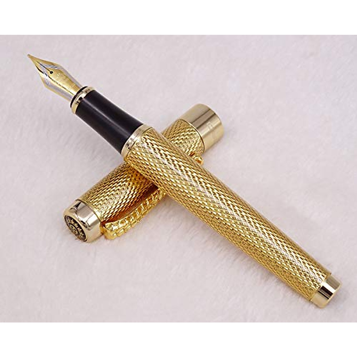 Gullor Jinhao Golden Dragon Red Crystal Eyes Fountain Pen with Push in Style Ink Converter