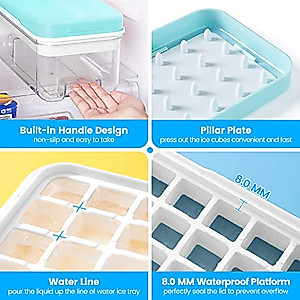 Ice Cube Tray with Lid and Bin, 64 pcs Ice Cubes Molds, Ice Trays for Freezer, Ice Cube Tray Mold, With 2 trays, Ice Freezer Container, Spill-Resistant Removable Lid & Ice Scoop, for Whiskey,Cocktail