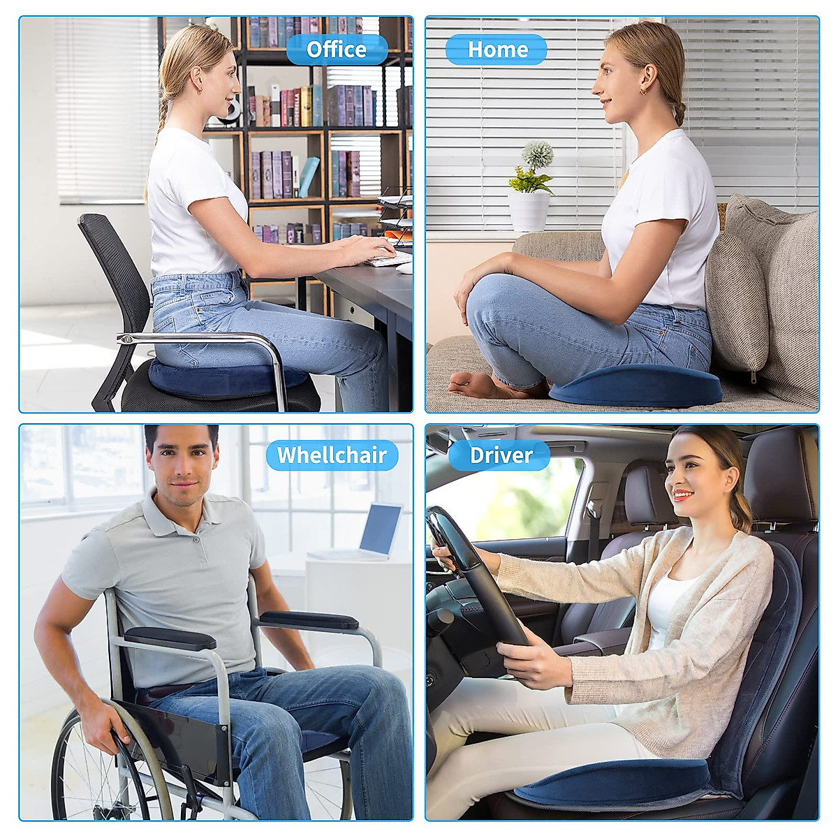 SAHEYER Seat Cushion for Tailbone Pain Relief,Office Chair Cushion for Sciatic Nerve Pain Relief,Butt Pillow for Enhanced Comfort in Long-Term Sitting,（Blue）