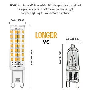 Eco.Luma G9 LED Bulb Dimmable, Warm White, 6W Equivalent 40W, 50W, 60W Halogen, 3000K, 540LM Light, AC 120V CRI 82, G9 Base (Soft Warm White, 6PCs)