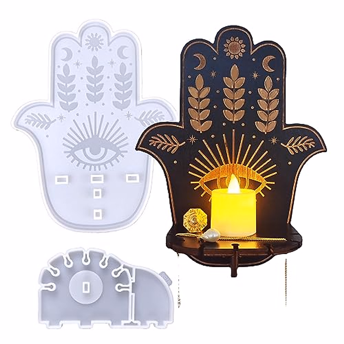 1 Set of Hand Wall Hanging Wall Storage Rack Resin Mold Molds Epoxy Resin Eyes Sun Moon Flower Shaped Palm Tray Halloween for Wall Shelf Candle Vase, DIY Making Decor Art Crafts