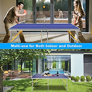 KL KLB Sport 6ft Mid-Size Table Tennis Table Foldable & Portable Ping Pong Table Set for Indoor & Outdoor Games with Net, 2 Table Tennis Paddles and 3 Balls