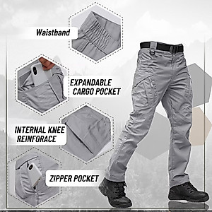 TACVASEN Work Pants for Men Construction Stretch Cargo Pants for Men 9 Pockets Tactical Pants Resistant Quick Dry Hiking Pants Water Lightweight Hunting Gray 30