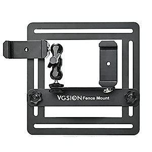 vgsion Aluminum Cell Phone/Action Camera Fence Mount for iPhone, Mevo Start, GoPro with Two Phone Clips, Angle Adjustable, Support Recording While Charging for Tennis, Baseball Games
