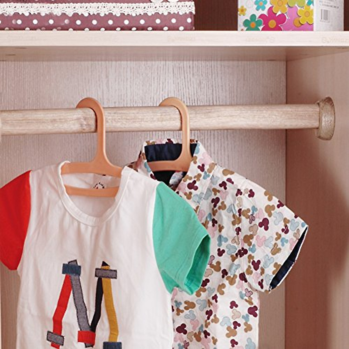 Btibpse Wooden Oval Closet Rod Polished Wood Wardrobe Closet Rod with End Supports (50 cm)