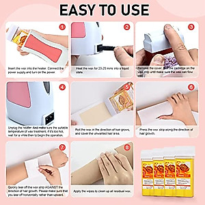 Roll On Wax, Honey Hair Removal Wax Cartridge, Depilatory Wax Roller Refill, Hair Removal Wax Roller, Wax Cartridge Refill for Body Waxing, Leg and Arms (4 Pack)