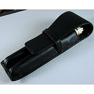 Lanxivi Double Pen Genuine Leather Pouch Case Top Washed Cowhide (Black)