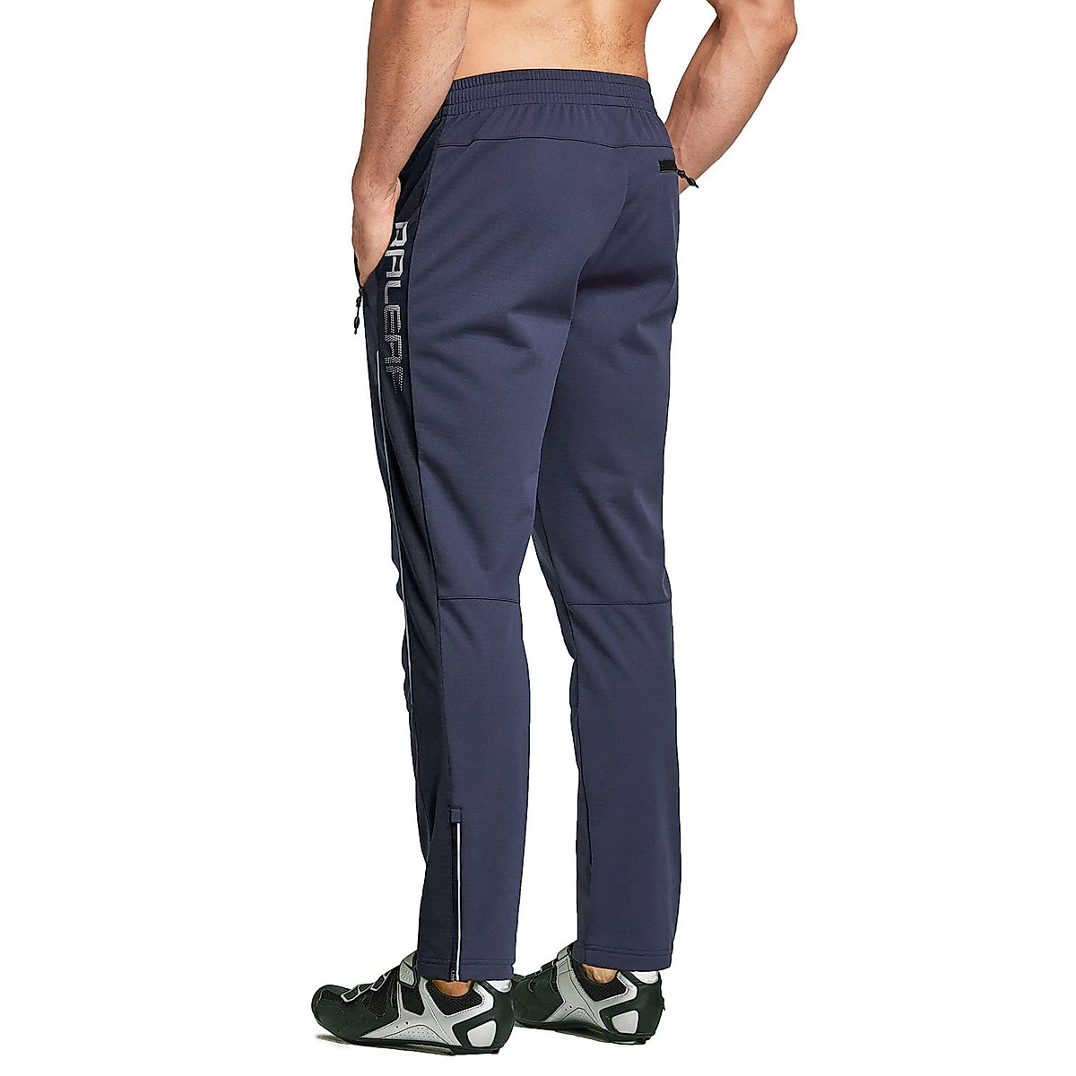 BALEAF Men's Fleece Lined Pants Winter Running Cycling Pants Cold Weather Mountain Bike Windproof Bicycle Gear Navy Blue M