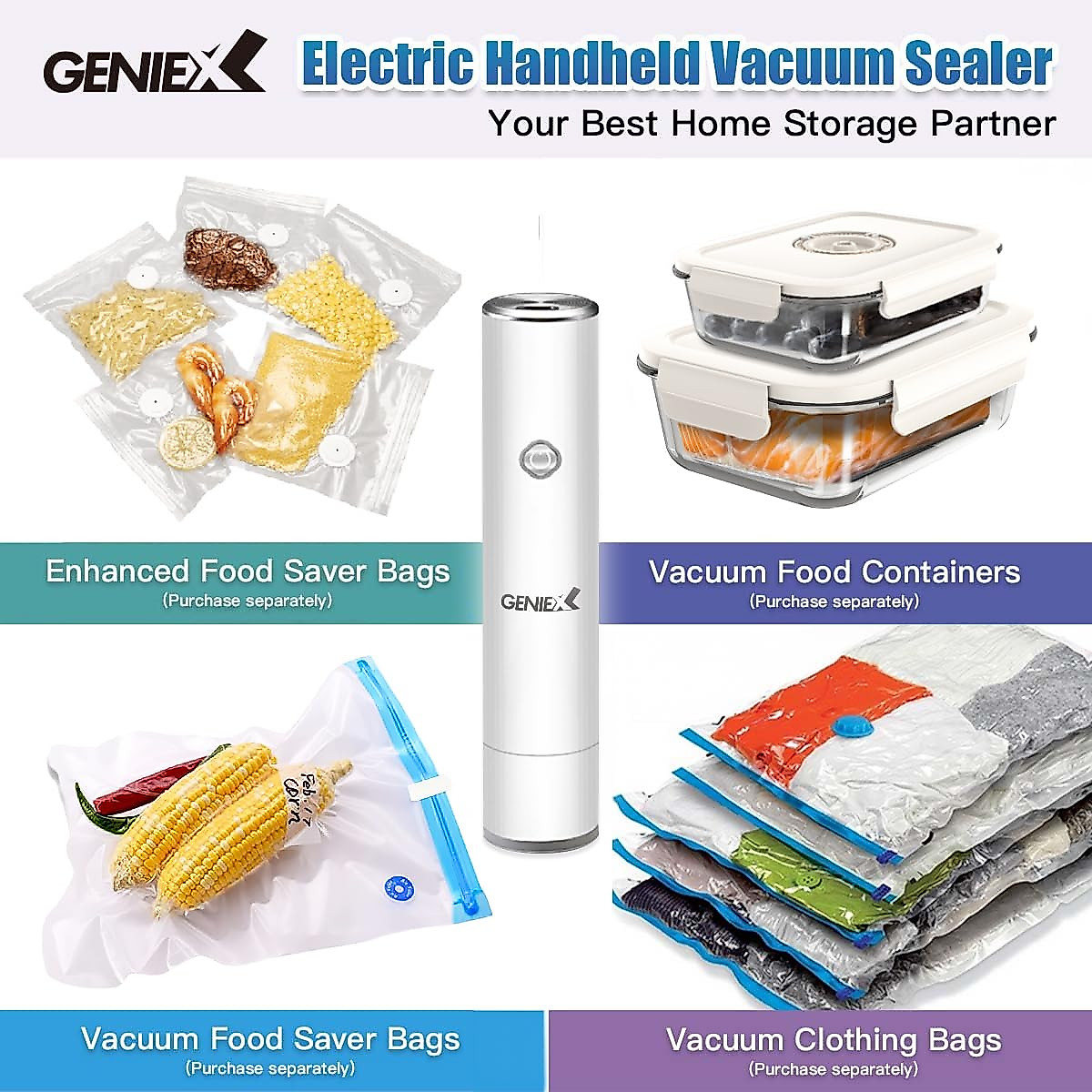 Handheld Vacuum Sealer for Food Storage, Rechargeable Vacuum Sealer Pump for Reuseable Food Saver Vac Bags & Food Containers with Vacuum Seal (Bags and Containers sold separately)