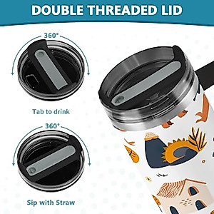 FRCSDIY Cartoon Dinosaur Insulated Tumbler with Handle and Straw Lid,40oz Leakproof Stainless Steel Cup BPA-Free Water Bottle