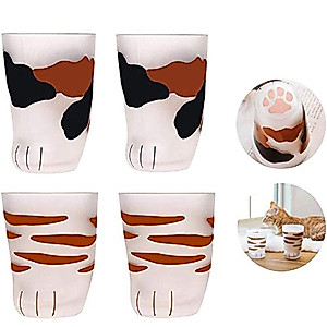 4 Pack Cat Paw Cup，Cat claw Cup Milk Glass Frosted Glass Cup Cute Cat Foot Claw Print Mug Cat Paw for Coffee Kids Milk Glass Cups Tumbler Personality Breakfast Milk Cup (4pack，color 1+color 2)