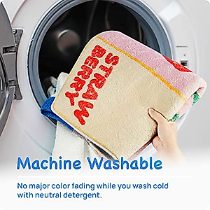 Snack Break | Cute Pink Strawberry Milk Rug for Bathroom, Bedroom, and Living Room | Non-Slip Backing | Ultra Soft Machine Washable Microfiber