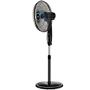 COSTWAY Pedestal Fan, 3-Speed Digital Control- Adjustable Height- Oscillating Standing Fan w/Timer- LCD Display- Double Blades- Remote Control, 18-Inch
