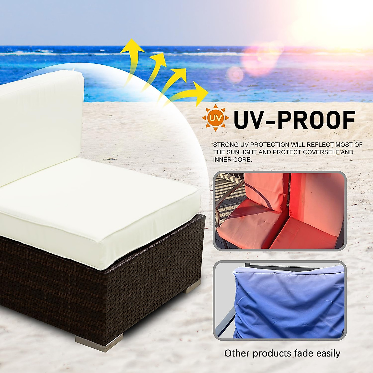 ClawsCover 8Pack Outdoor Seat and Back Cushions Replacement Covers Fit for 4 Pieces 4-Seater Wicker Rattan Patio Furniture Set Loveseat Sectional Couch with Storage Box,Cream-Include Cover Only