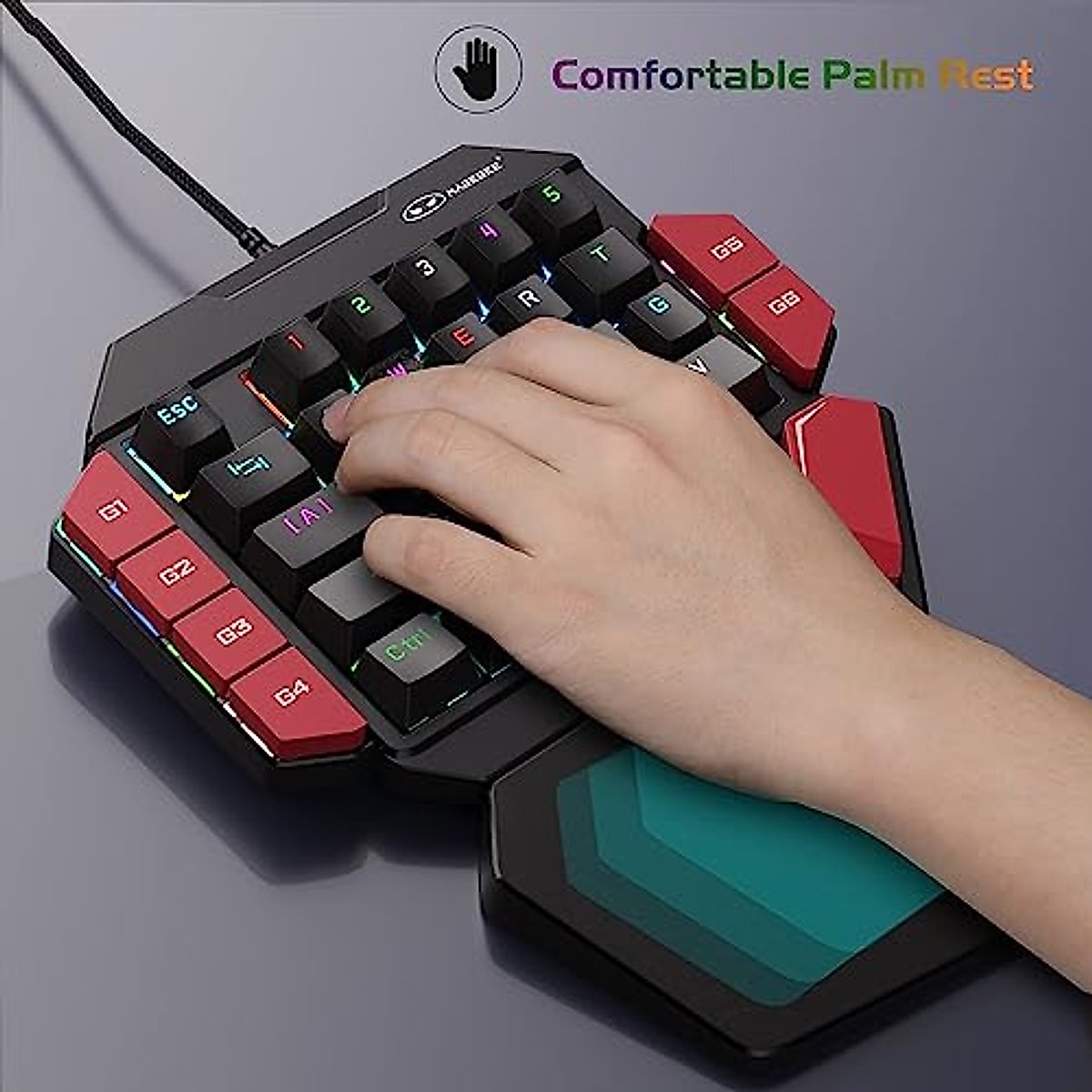 MageGee One Handed Professional Gaming Keyboard, RGB Backlit 35 Keys Mini Wired Mechanical Keyboard with Red Switch for PC Gamer, Support 6 Macro Keys - Black/Red