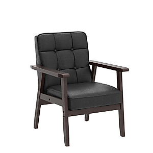 Okeysen Accent Chairs Set of 2, Mid Century Modern Accent Chair, Retro Wood and Leather Armchairs Side Chair, Lounge Reading Comfy Arm Chair for Living Room, Bedroom, Office