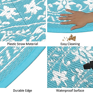 HEBE Round Outdoor Area Rug for Patios Clearance 6Ft Waterproof Mat Reversible Plastic Camping Door Mat, Circle Outside Carpet for RV, Camper,Porch,Deck,Balcony,Backyard