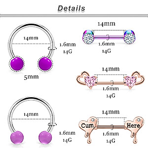 Ocptiy Nipple Rings for Women 14G Surgical Stainless Steel Horsesshoes Nipple Shield Barbell Ring Bar Nipplerings Body Nipple Piercing Jewelry Purple