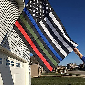 Thin Blue Red Green Line American Flag 3x5 Outdoor- Heavy Duty Police Firefighter Military Army Fireman USA Flags Blue Red Green Lives Matter Stripe Flag with Grommets