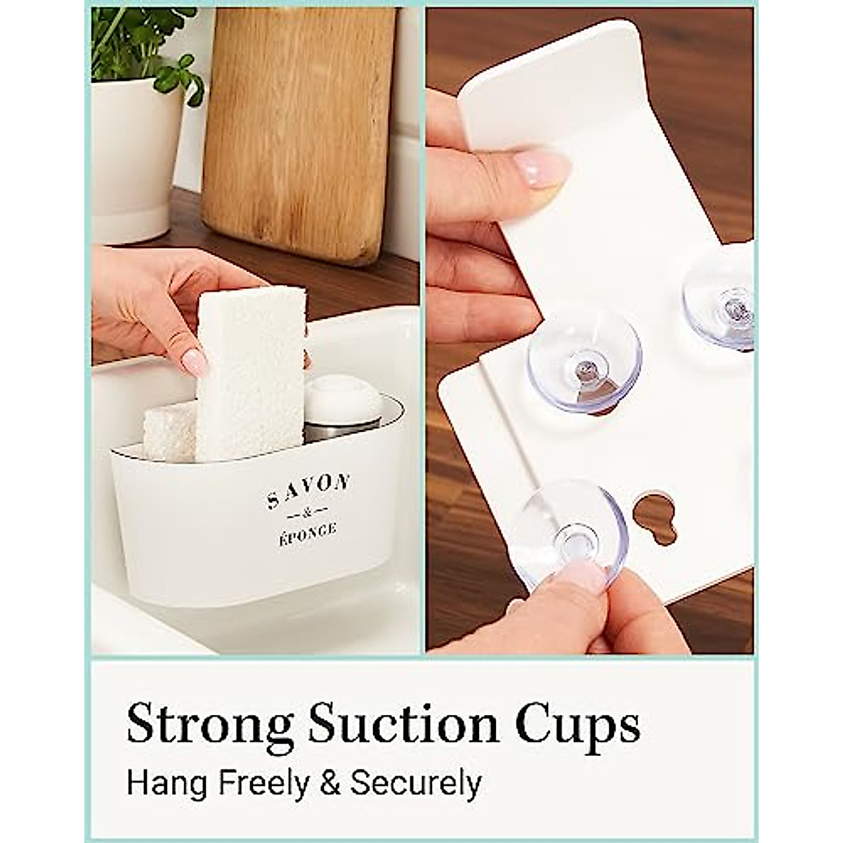 L U N A M A HOME DÉCOR Sink Caddy - Kitchen Sink Organizer - Sponge Holder - Hanging in Sink or Countertop Usage - Antislip mats - Odorless Sponge & Stainless Steel Brush Included