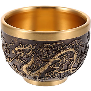 ARTIBETTER Kung Fu Teacups Chinese Copper Tea Cup Vintage Dragon Pattern Tea Tasting Cup Embossed Traditional Tea Mugs Japanese Sake Cup for Coffee Tea Espresso