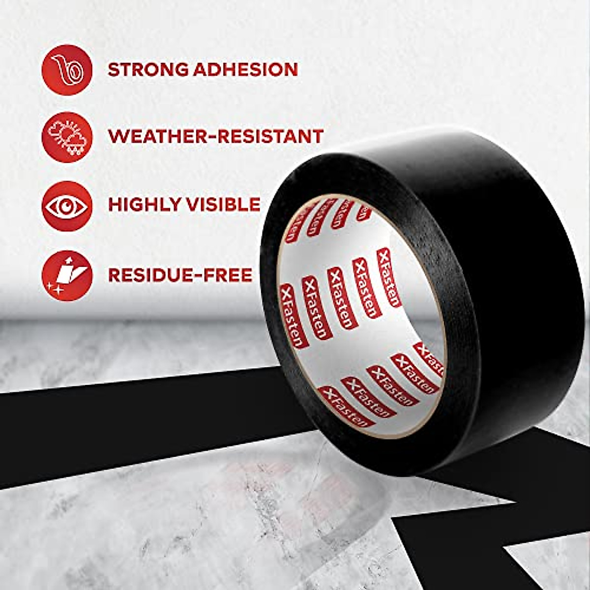 XFasten Vinyl Floor Tape 2 Inch x 36 Yards 6 Mils Gym Floor Tape 2 Inch | Court Marking Tape Outdoor 2 Floor Tape for Gymnasium Classroom | Floor Marking Tape Black Tape | Vinyl Tape Dancefloor Tape